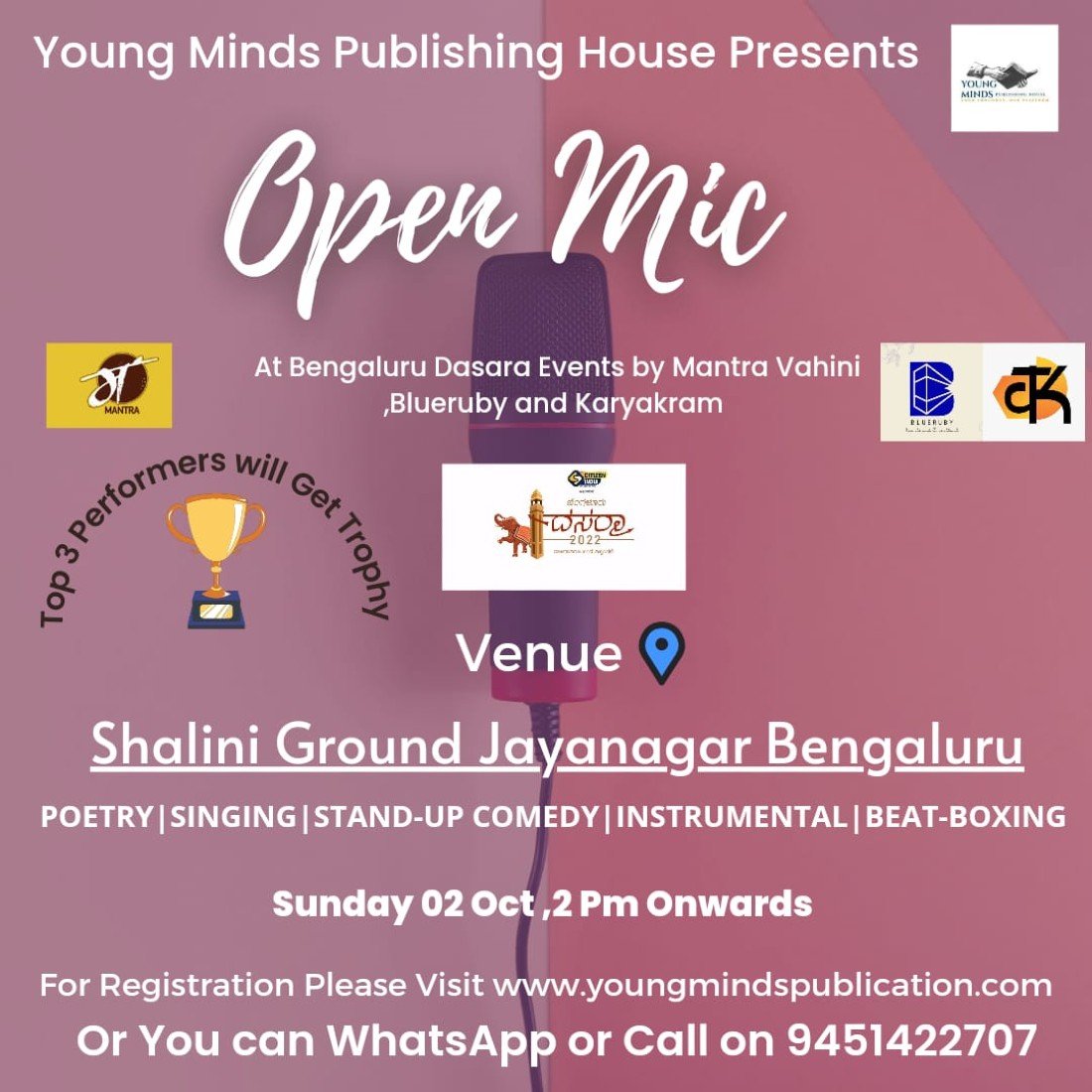 Open Mic Event Bengaluru Tickets Shalini Ground Jayanagara 5th