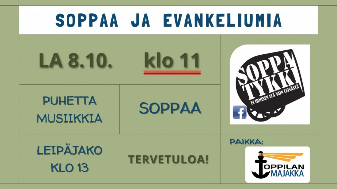 Soppaa ja Evankeliumia Tickets | Toppilan Majakka, Oulu, OU | October 8 ...