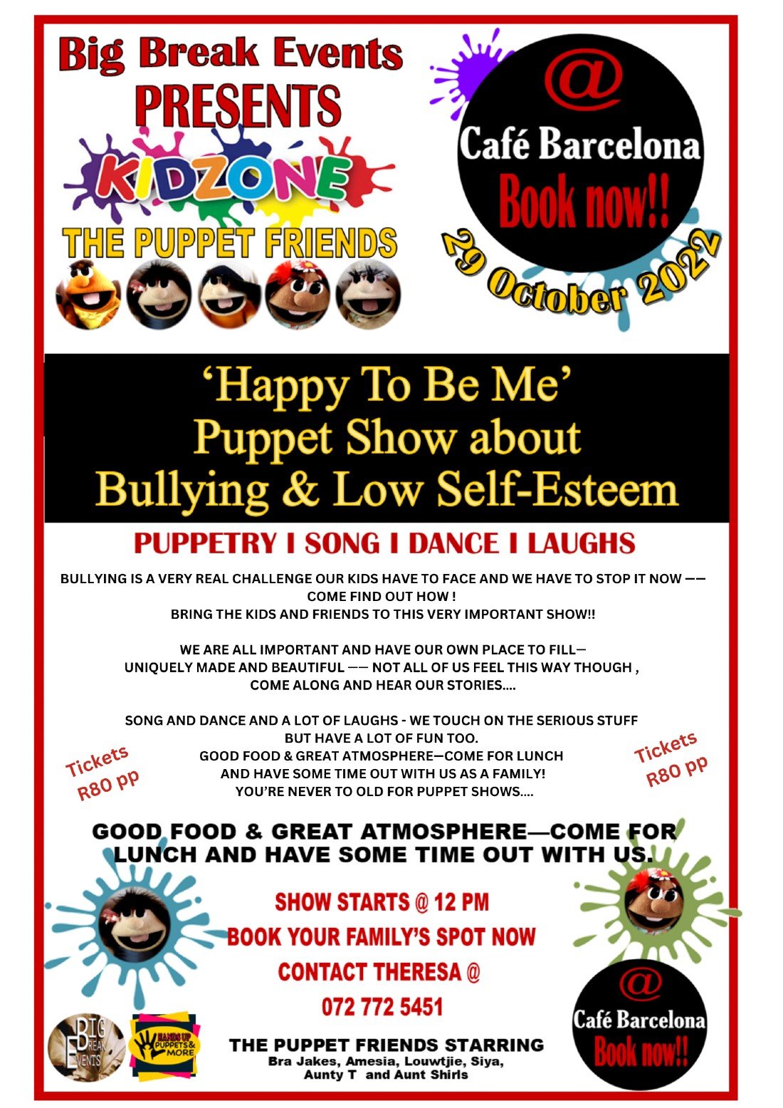 "Happy To Be Me" Puppet Show for Families Tickets at Cafe' Barcelona ...
