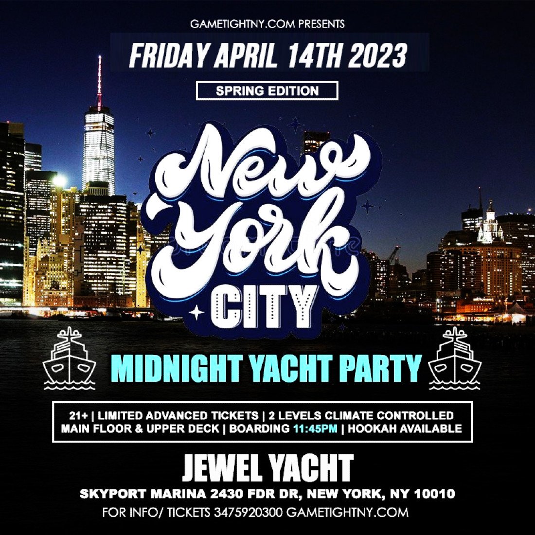 NYC Friday Spring Midnight Yacht Party Cruise at Skyport Marina Jewel ...