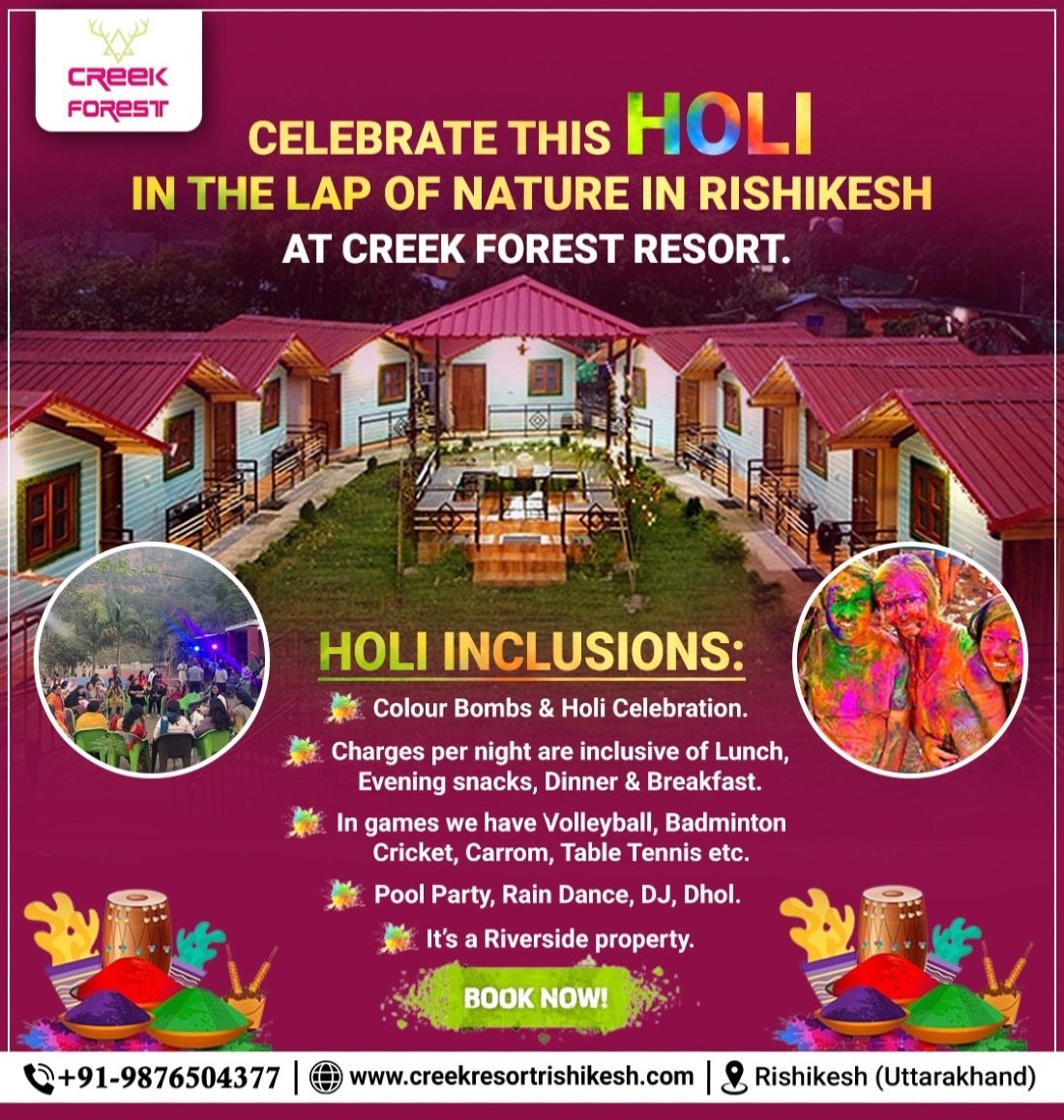 GRAND HOLI CELEBRATION AT CREEK FOREST RESORT Tickets | CREEK FOREST RESORT, Rishikesh, UL ...