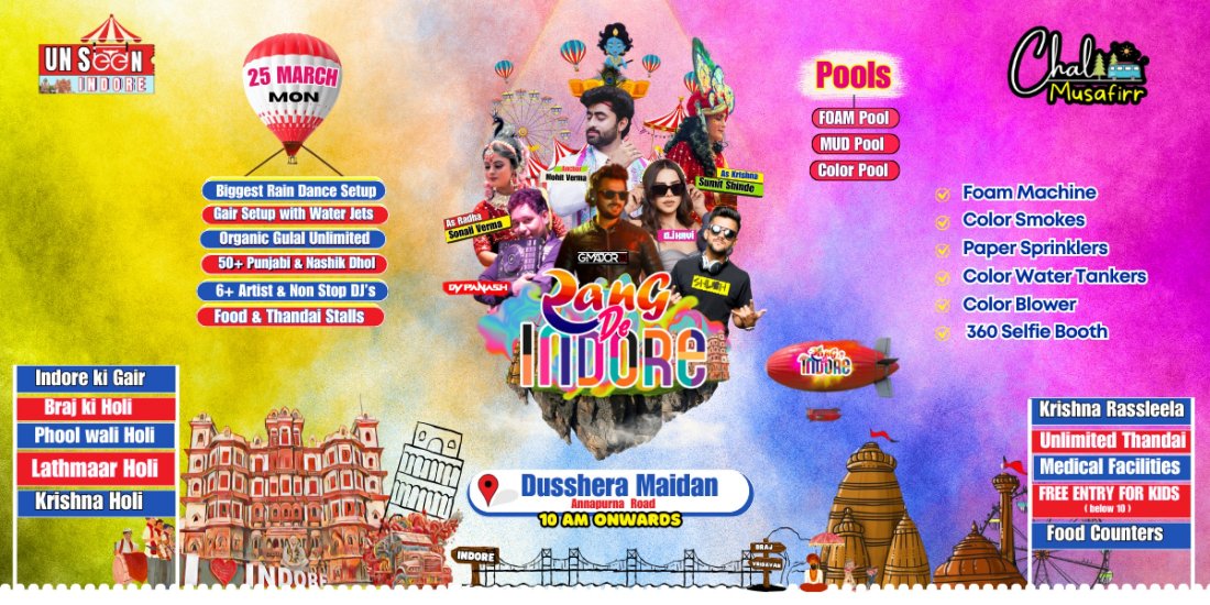 Rang De Indore : Grand Holi fest of Indore Tickets at Dussehra Maidan ...