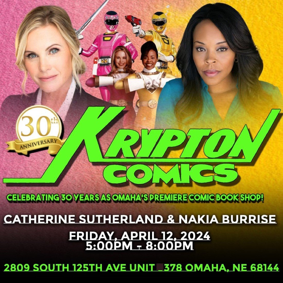 Pink and Yellow Power Rangers at Krypton Comics Friday April 12th 5pm ...