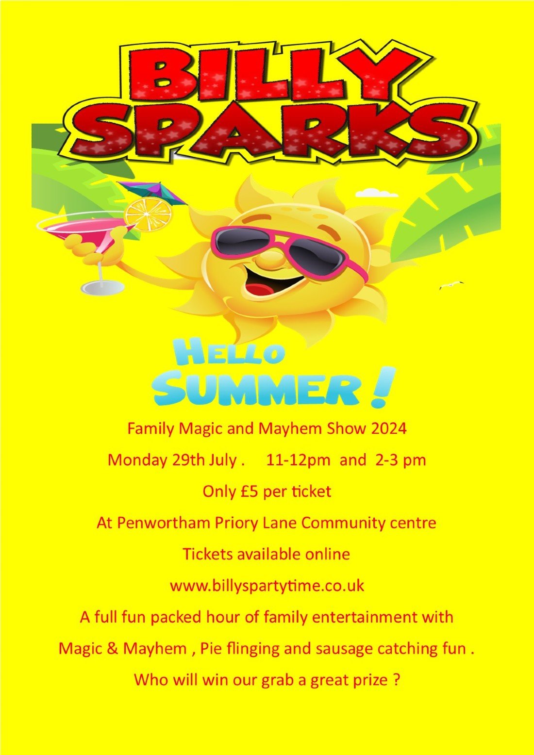 Billy Sparks summer show 2024 Tickets | Priory Lane community centre ...