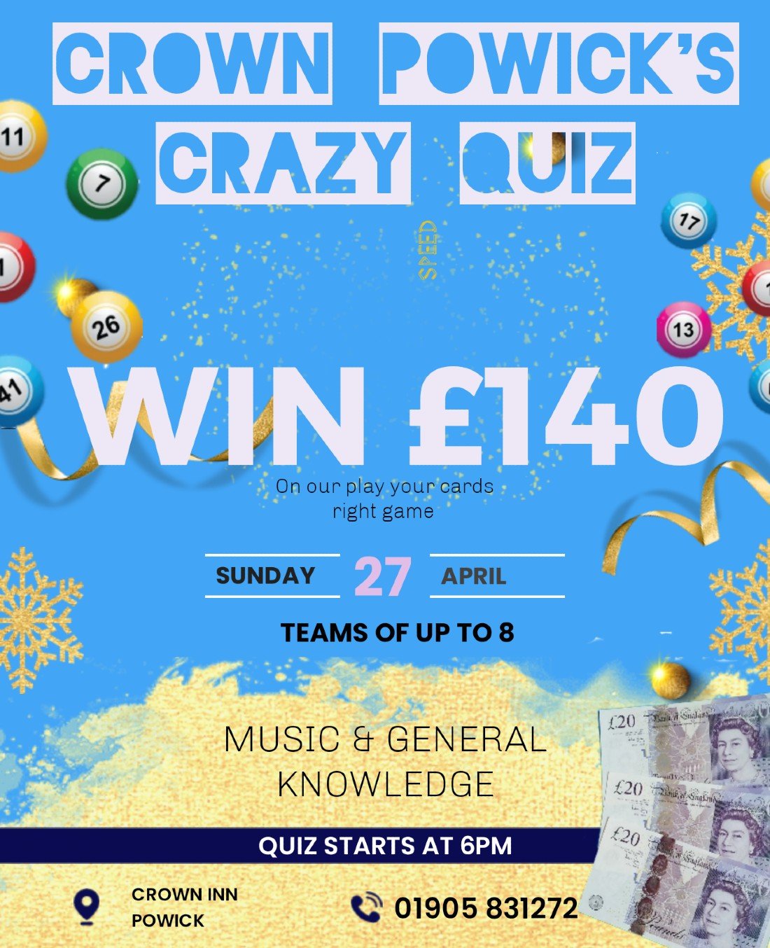 Crown powick big quiz Tickets | Crown, Kempsey, EN | April 27, 2025